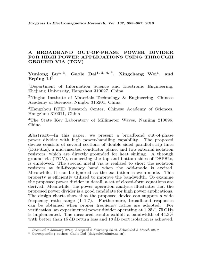 Broadband Out-of-Phase Power Divider | PDF | Electrical Impedance ...