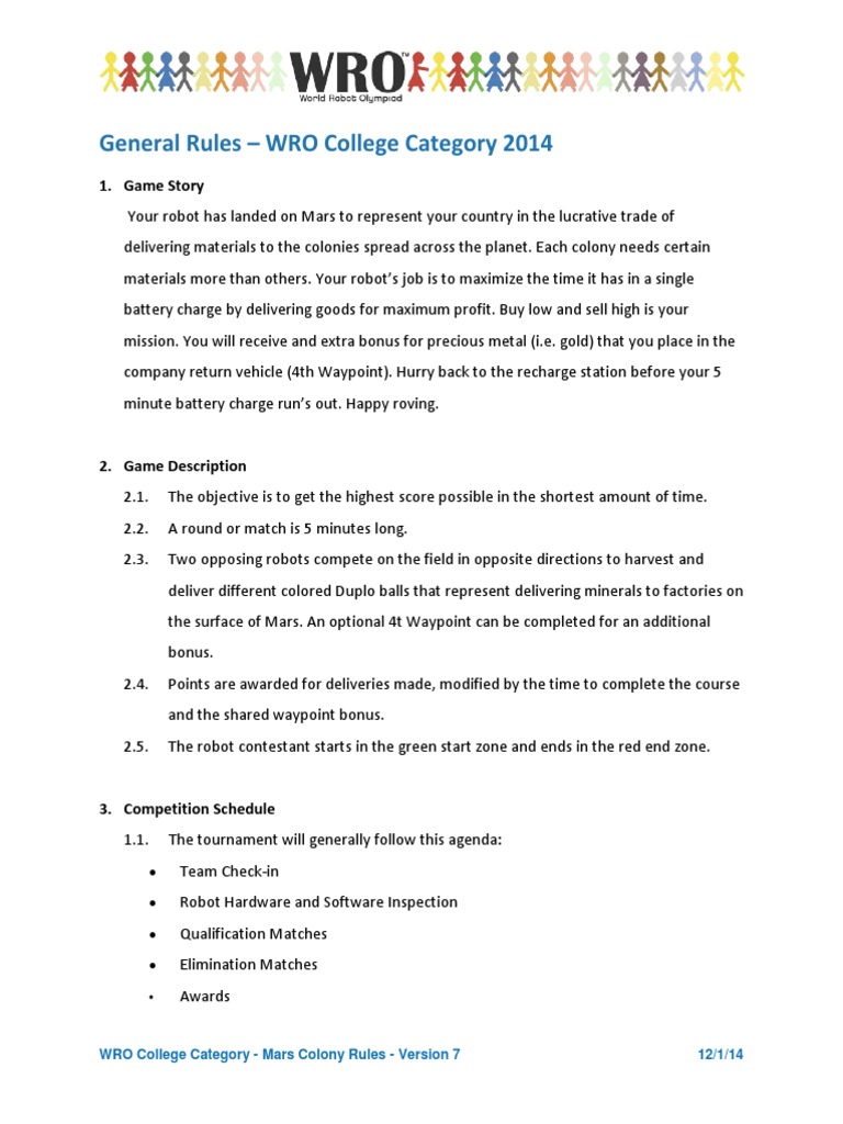 WRO College Category Rules 2014 - Mars Colony - Official | PDF | Lego ...