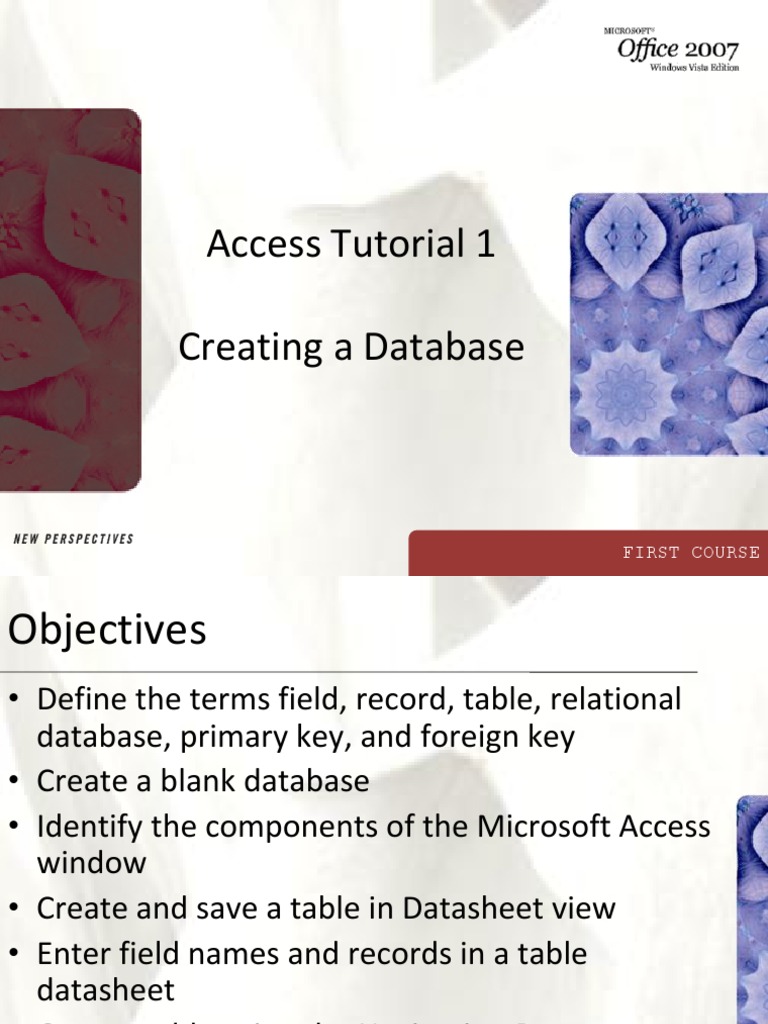 Access Tutorial 1 Creating A Database: First Course | PDF | Microsoft ...