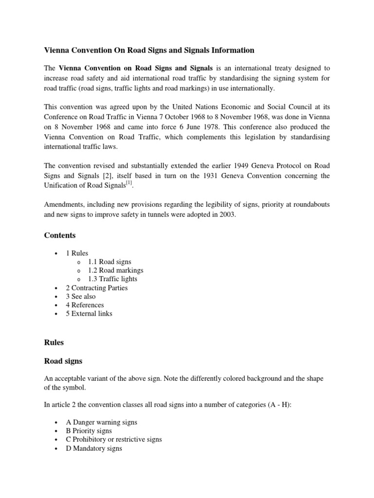 Vienna Convention On Road Signs and Signals Information | PDF | Road ...