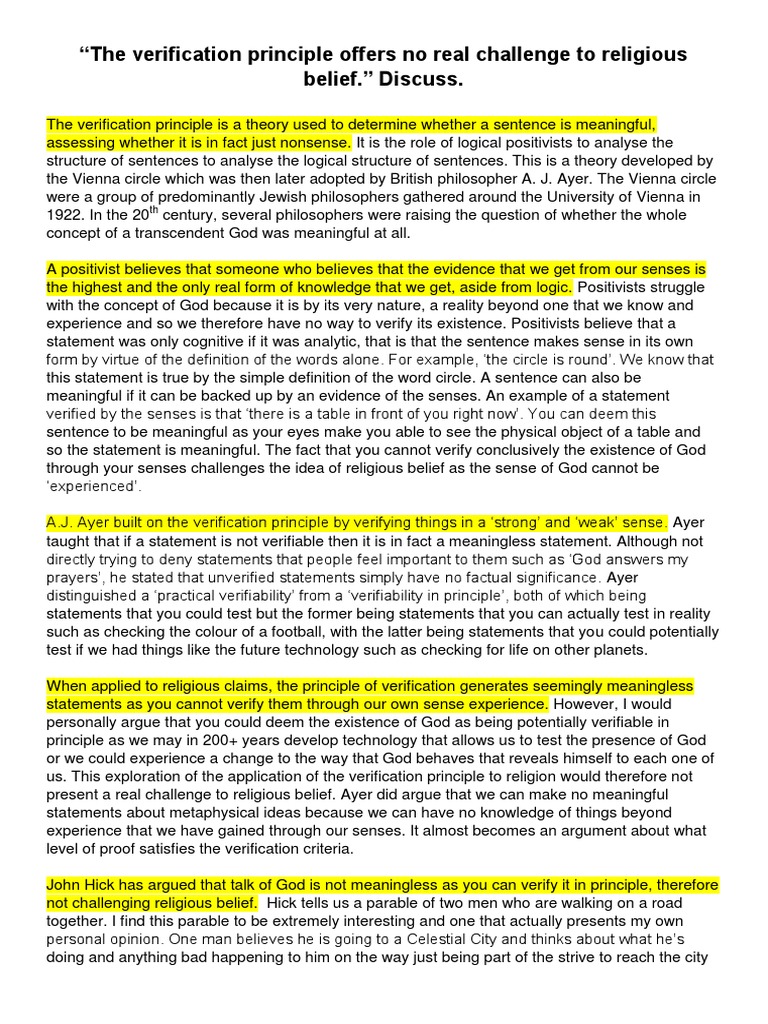 The Verification Principle Offers No Real Challenge To Religious Belief ...