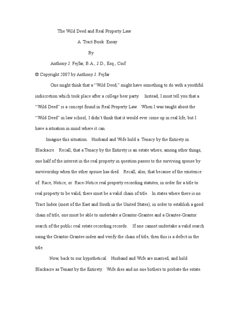 The Wild Deed and Real Property Law | PDF | Deed | Concurrent Estate