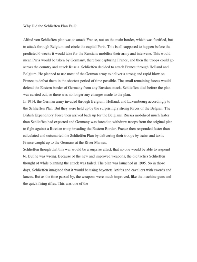 Reasons for Schlieffen Plan Failure | PDF