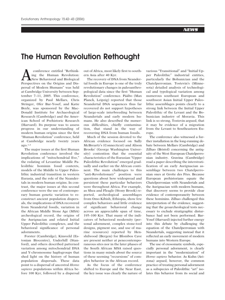 The Human Revolution Rethought | PDF | Neanderthal | Human Evolution