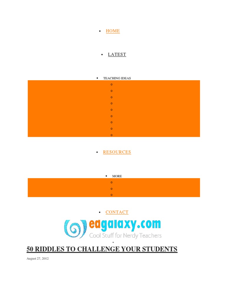 50 Riddles To Challenge Your Students: Latest | PDF