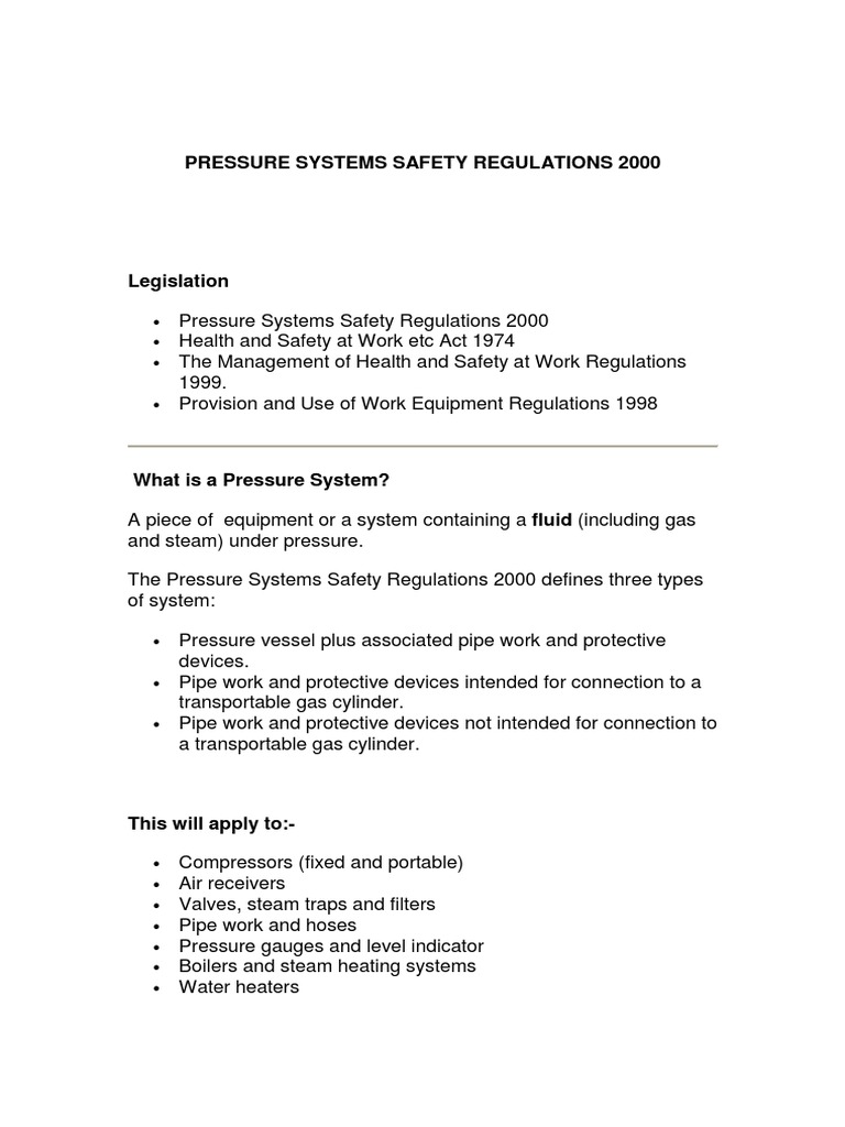 Pressure Systems Safety Regulations 2000 | PDF | Water Heating | Pressure