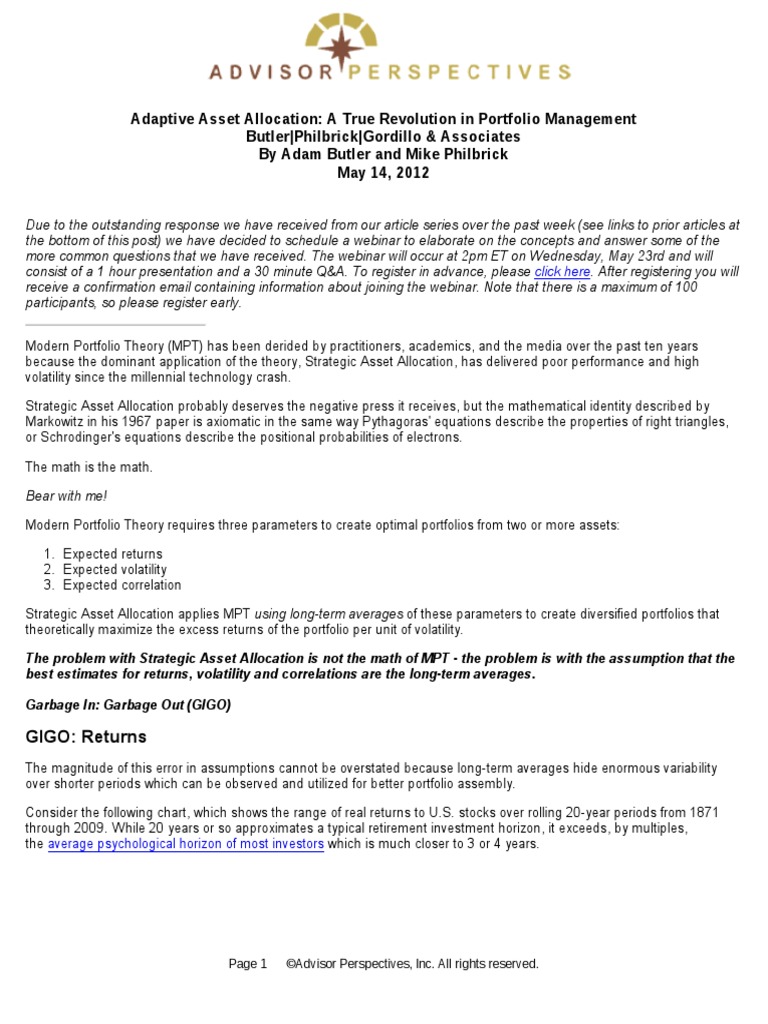 Adaptive Asset Allocation | PDF | Asset Allocation | Volatility (Finance)