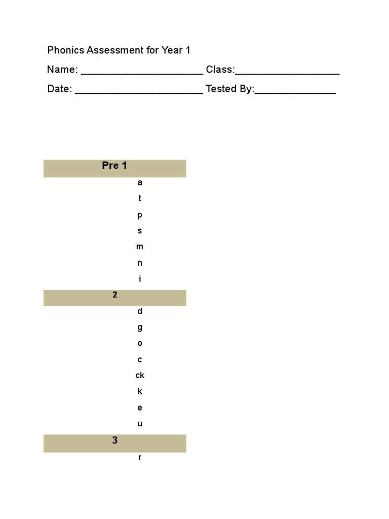 Year 1 Phonics Assessment Tool | PDF