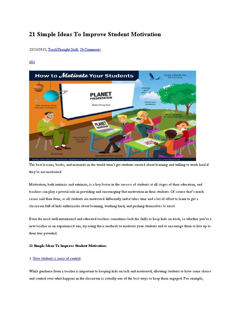 21 Simple Ideas To Improve Student Motivation | PDF | Motivation ...