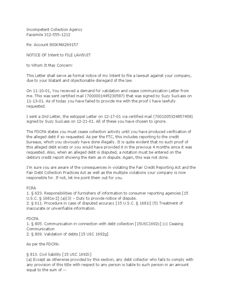 Intent To Sue Template | PDF | Common Law | Social Institutions