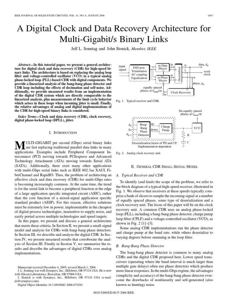 A Digital Clock and Data Recovery Architecture Jssc2006 | PDF ...