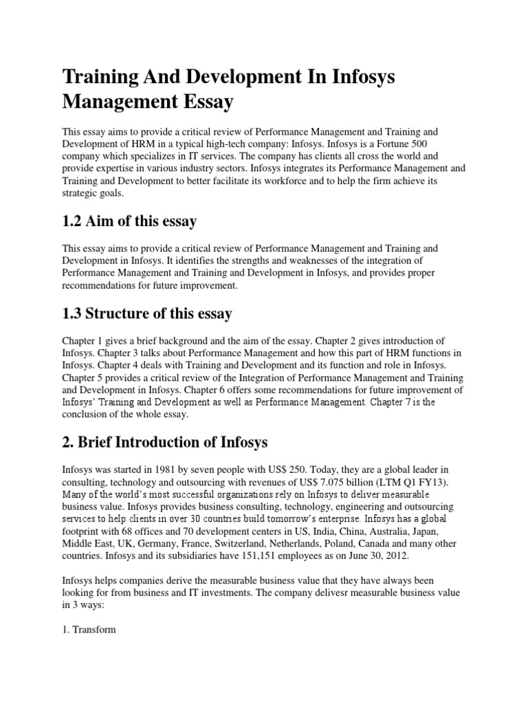 Training and Development in Infosys Management Essay | PDF ...