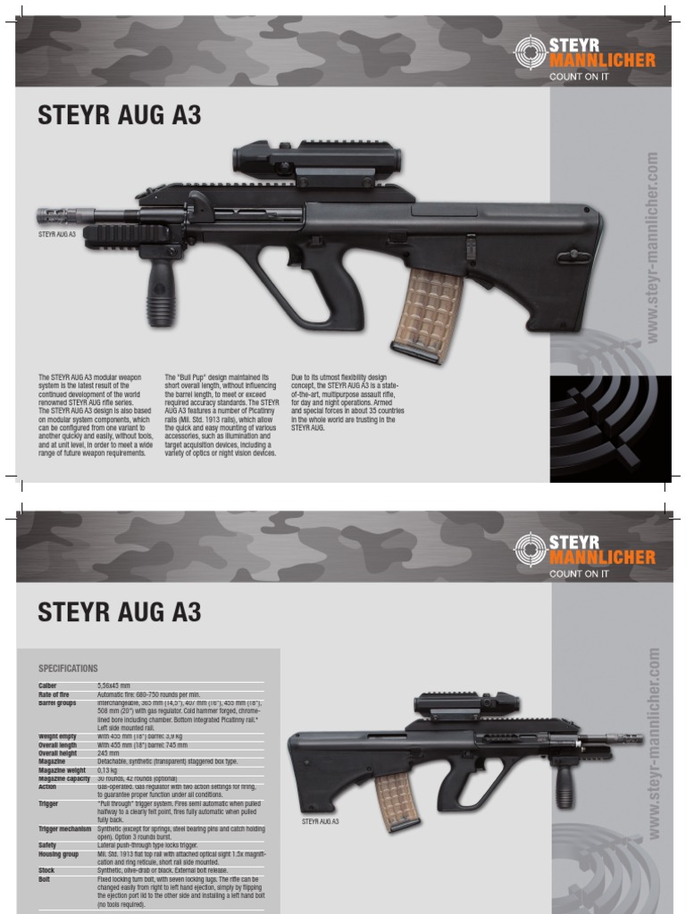 Steyr Aug A3 Bullpup | PDF | Trigger (Firearms) | Magazine (Firearms)