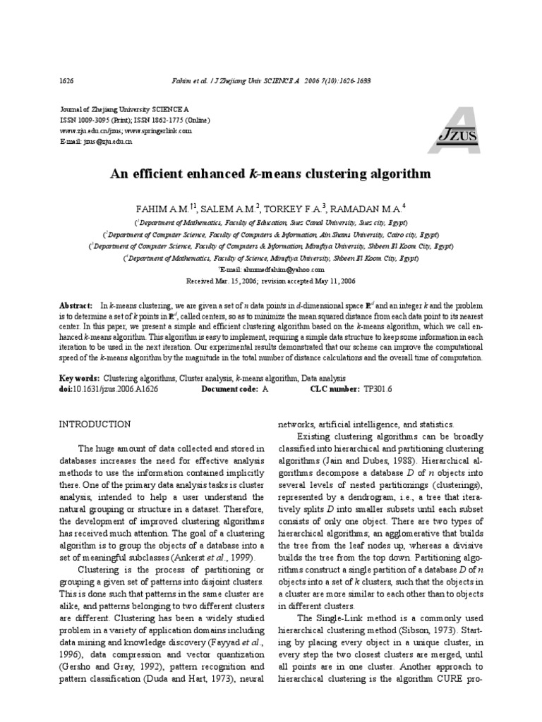 An Efficient Enhanced K Means Clustering Algorithm Pdf Cluster Analysis Statistical