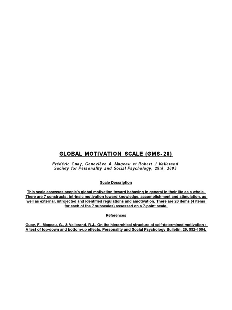 Global Motivation Scale (Gms-28) | PDF | Motivation | Motivational