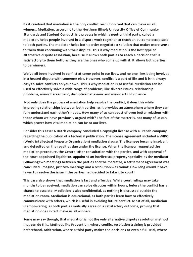 Mediation Speech | Mediation | Conflict (Process)