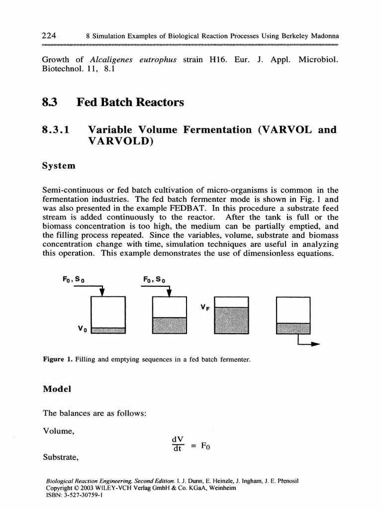 8.3 Fed Batch Reactors 8.3.1 Variable Volume Fermentation (VARVOL and Varvold) | PDF | Chemical ...