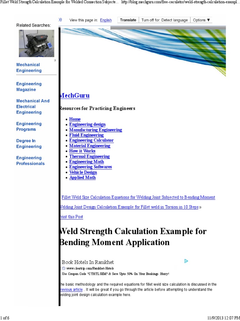 Fillet Weld Strength Calculation Example For Welded Connection ...