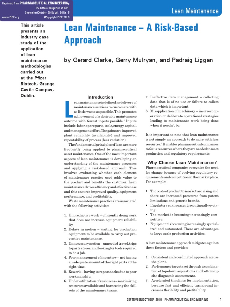 Lean Maintenance Pfizer Case Study | PDF | Lean Manufacturing ...