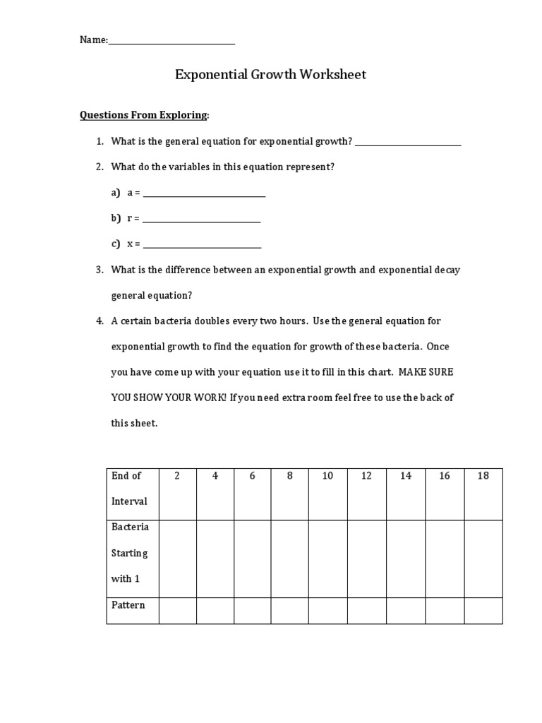 Exponential Growth Worksheet | PDF