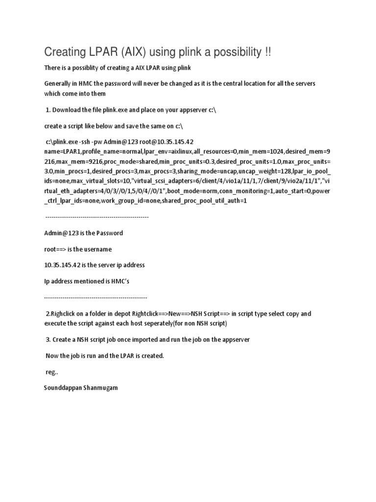 AIX LPAR Creation via Plink Guide | PDF | Teaching Methods & Materials ...