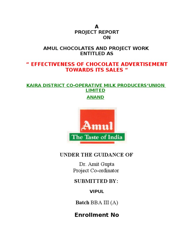 Project On Amul | PDF | Sampling (Statistics) | Business