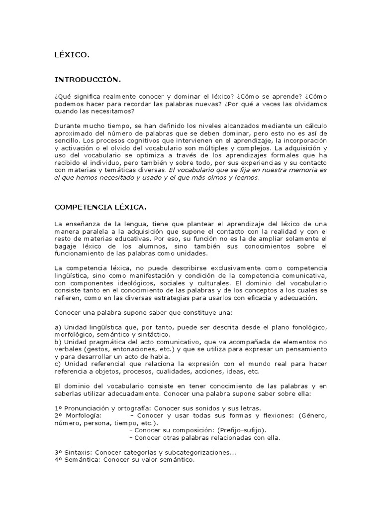 El Léxico | PDF | Diccionario | Palabra