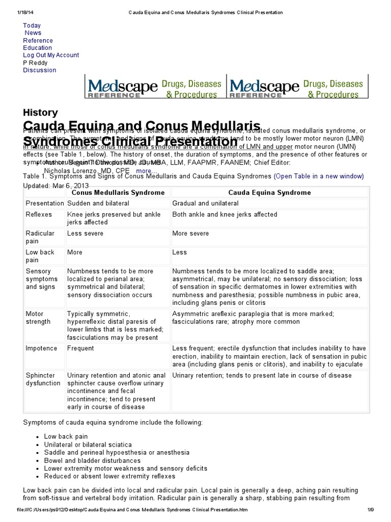 Cauda Equina and Conus Medullaris Syndromes Clinical Presentation | PDF ...