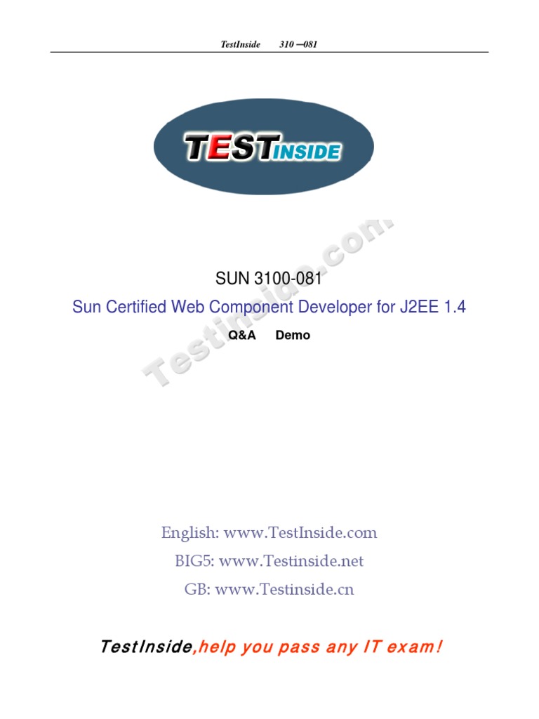 SUN 3100-081 Sun Certified Web Component Developer For J2EE 1.4 | PDF ...