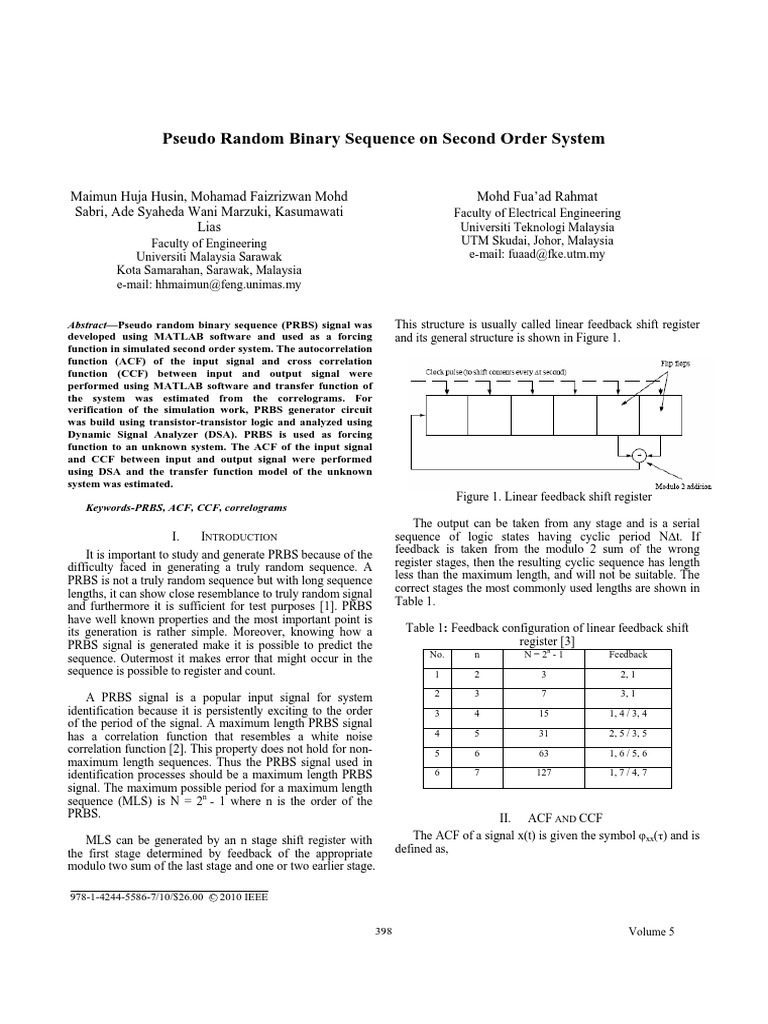 Pseudo Random Binary Sequence On Second Order System | PDF | Signal (Electrical Engineering ...
