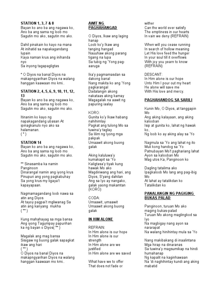 PBMC Lent & Daang Krus Songs | PDF