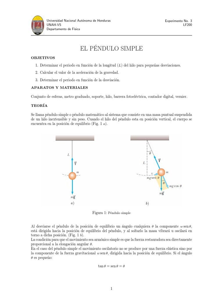 Guia No. 3 - Pendulo Simple (UNAH-VS) PDF | PDF | Física | Ciencias fisicas