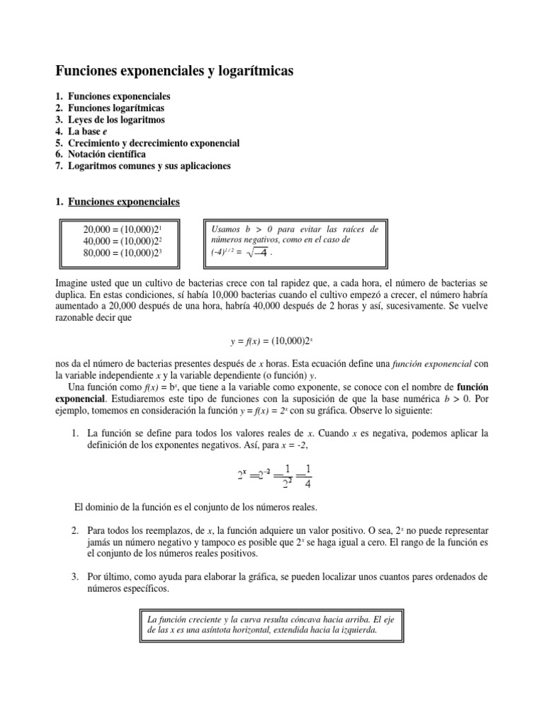 Funciones Exponenciales y Logaritmicas | Descargar gratis PDF | Logaritmo | Funcion exponencial