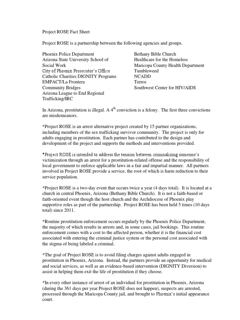 Project ROSE Fact Sheet | PDF | Prostitution | Arrest