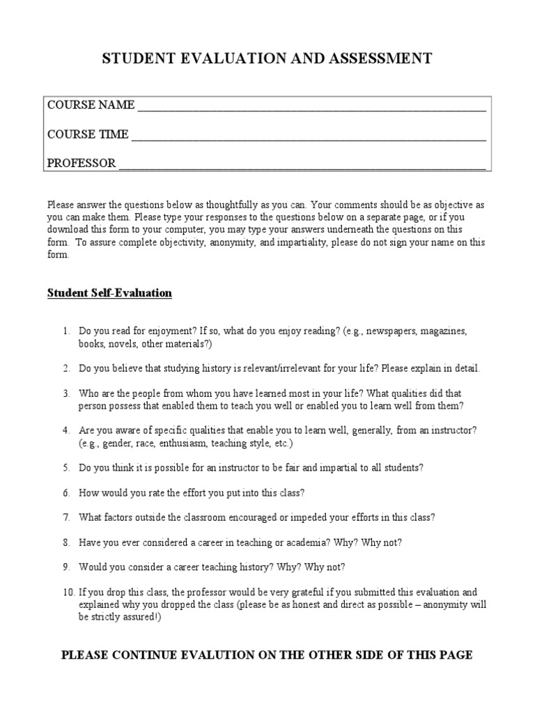 Student Evaluation Form | PDF