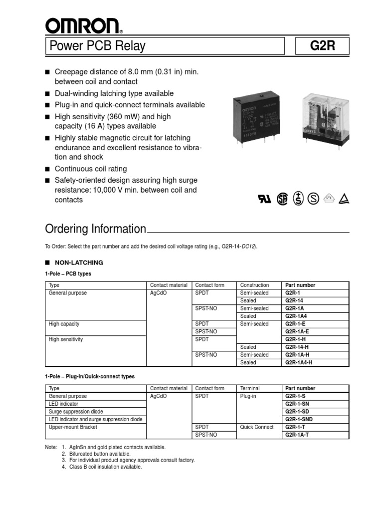 Omron G2R 14 DC12 Datasheet | Relay | Switch