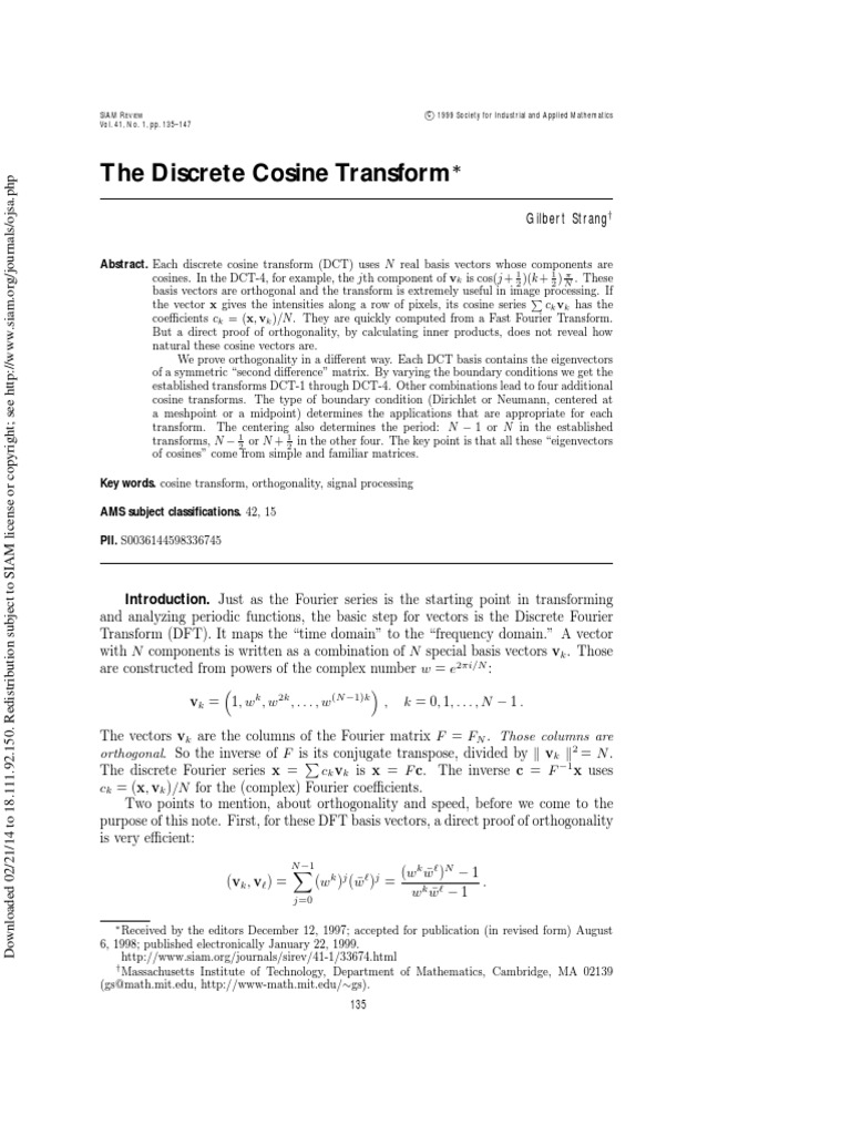 The Natural Eigenvectors of Cosines: Deriving the Discrete Cosine ...