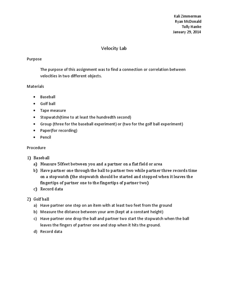 Velocity Lab Experiment Results | PDF | Sports & Recreation | Teaching ...