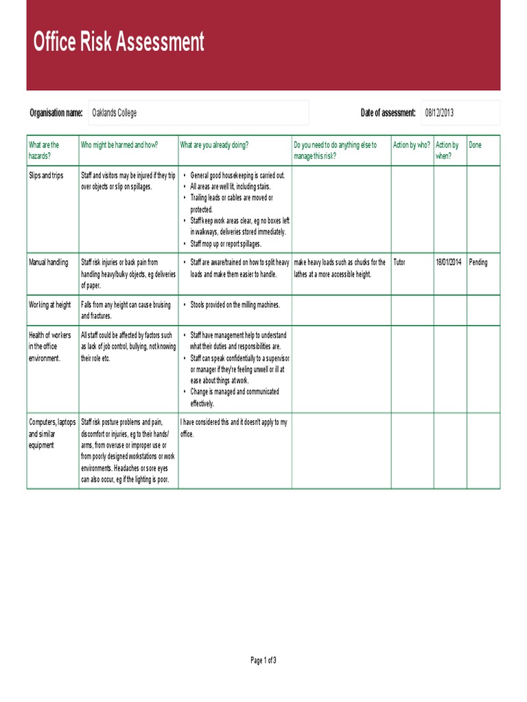 Office Risk Assessment | PDF | Risk Assessment | Risk