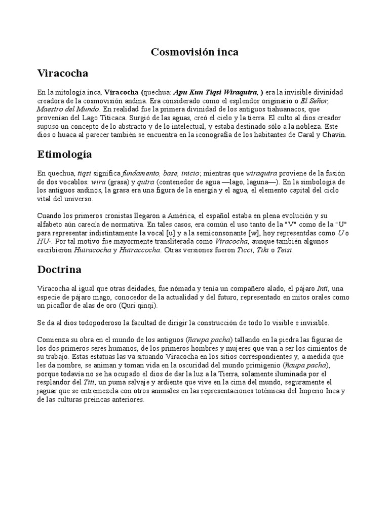Cosmovisión Inca | PDF | Imperio Inca | Mitología