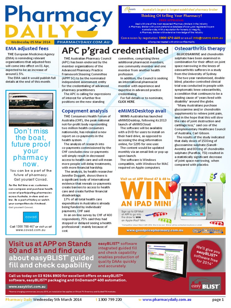 Pharmacy Daily For Wed 05 Mar 2014 - APC Pgrad Credentialled, TGA Keeps ...