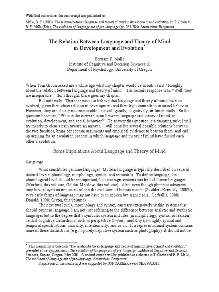 Evolution of Language | PDF | Theory Of Mind | Philosophy Of Mind