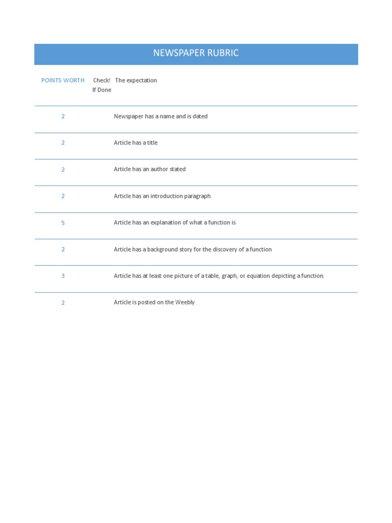 Newspaper Rubric for Function Articles | PDF