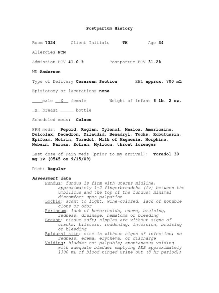 Postpartum History | Postpartum Period | Intravenous Therapy