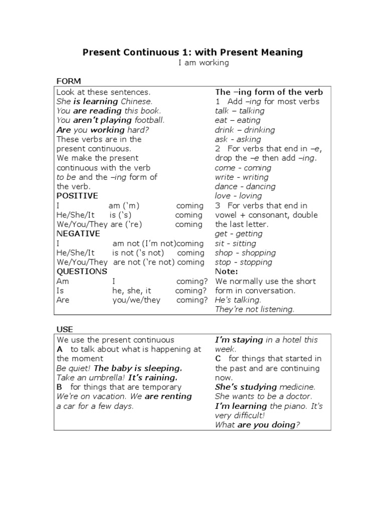 Lesson 4 - Present Continuous | PDF | Onomastics | Syntax