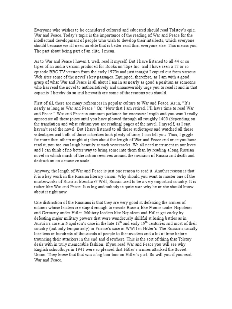 Why You Should Read War and Peace | War And Peace | Unrest | Free 30 ...