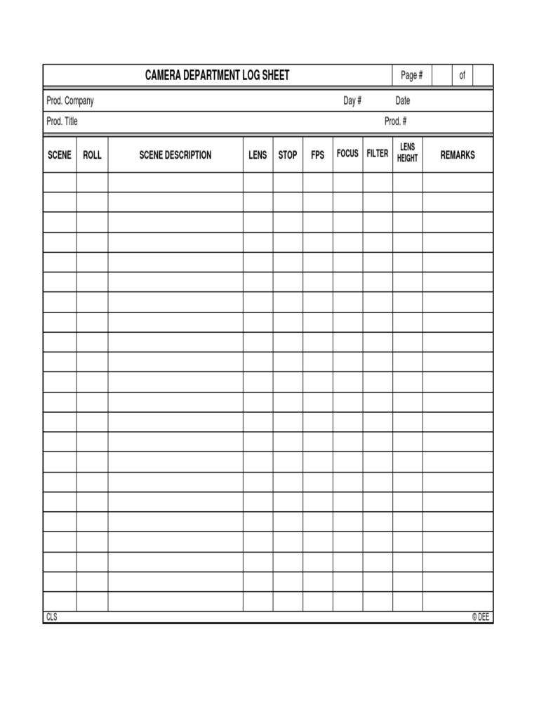 Camera Department Log Sheet | PDF | Home & Garden