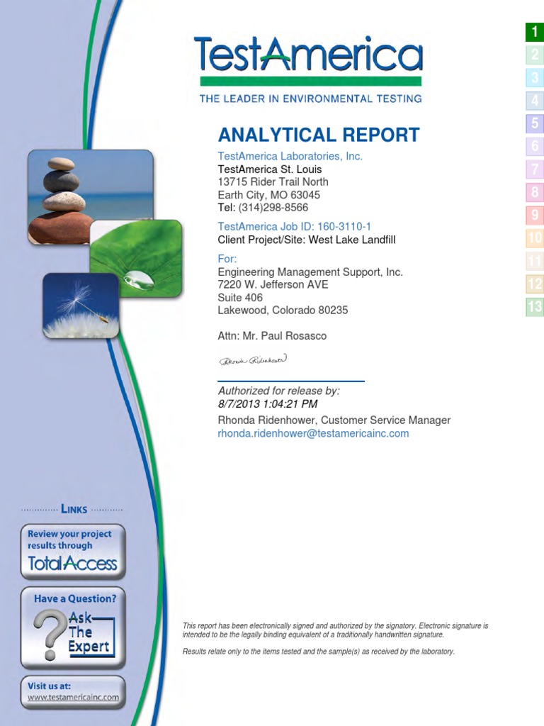 Analytical Report: Testamerica Laboratories, Inc | PDF | Sodium ...