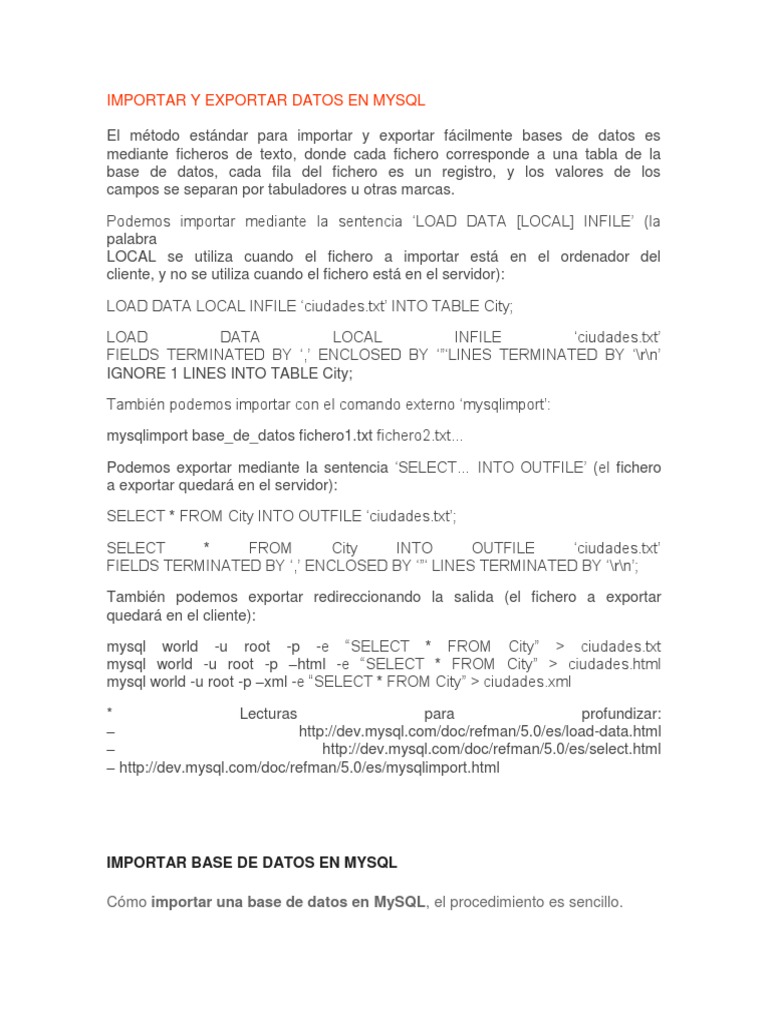 Importar y Exportar Datos en Mysql | PDF | Servidor SQL de Microsoft | SQL