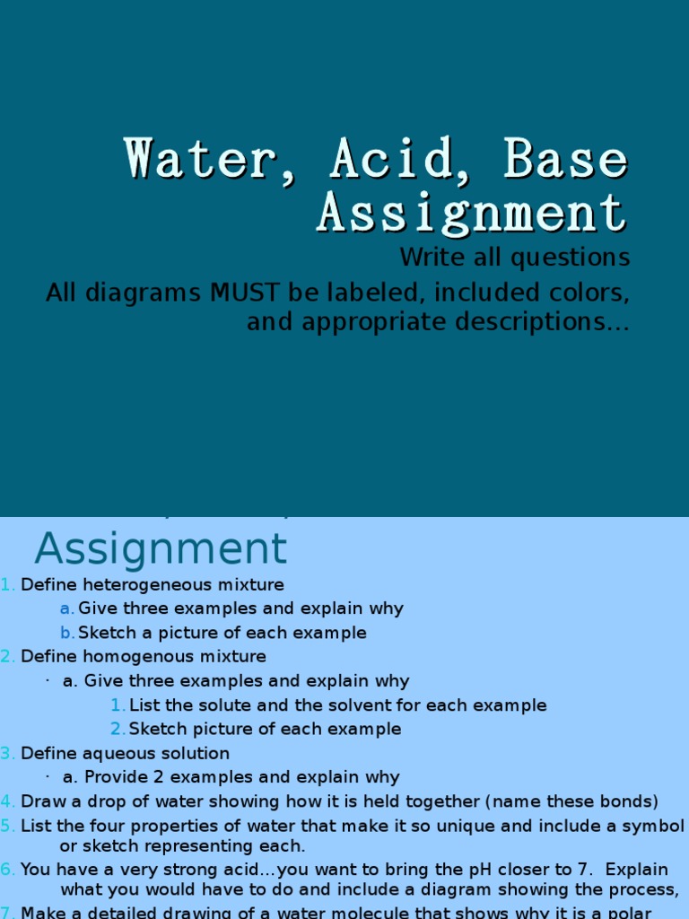 Water, Acids and Bases Homework | PDF